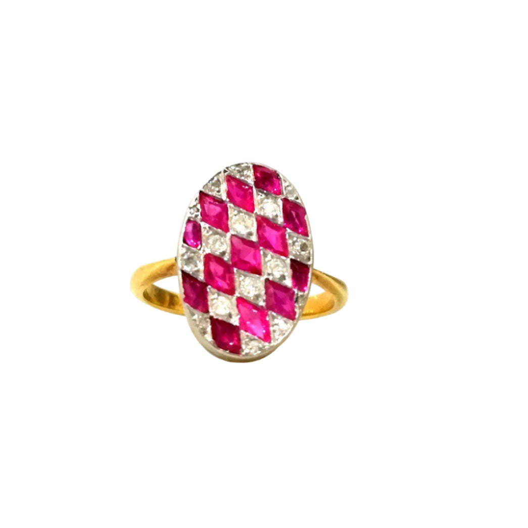 Ring ARLEQUIN Art Deco in yellow gold and white gold with diamonds ...