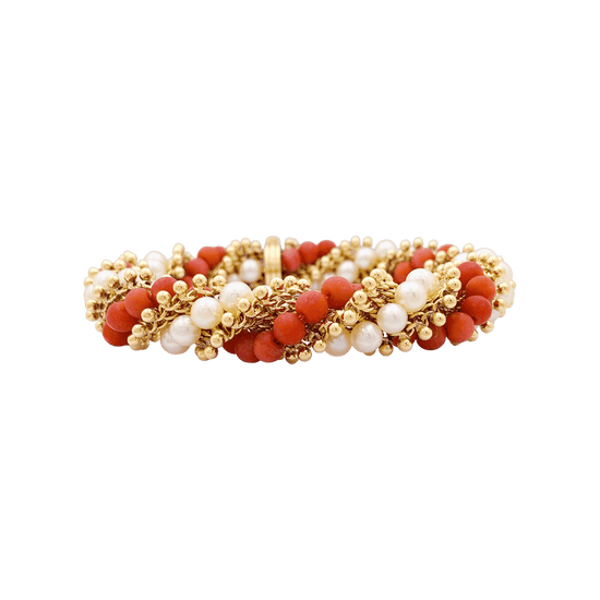 Bracelet VAN CLEEF & ARPELS "Twist" in yellow gold, pearls and coral ...