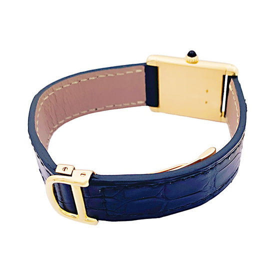 CARTIER "Tank Louis Cartier Extra Plate" watch, yellow gold and leathe ...
