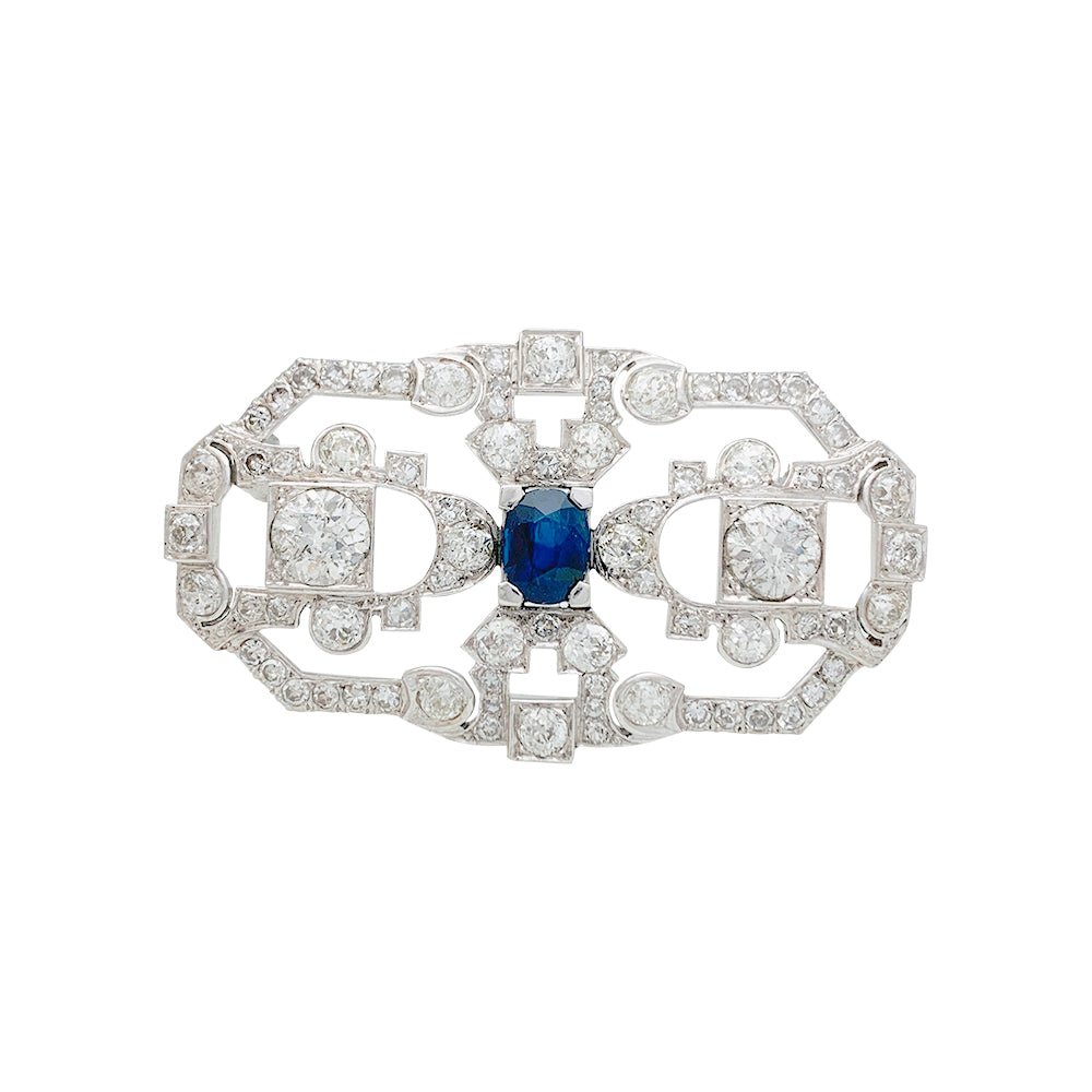 Brooch Art Deco platinum, white gold, sapphire and diamonds – Castafiore